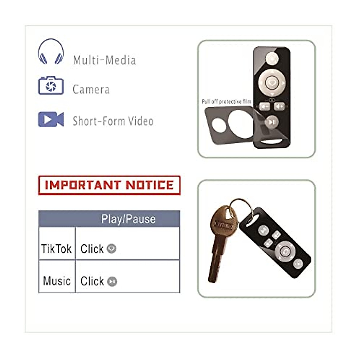 Mars Fox BT Multimedia Music Remote for Android System Smartphone Tablet Devices Tiktok Camera Remote(add Music Play Function) Must Turn on assistive Touch if iOS System Like ipad iPhone ect.