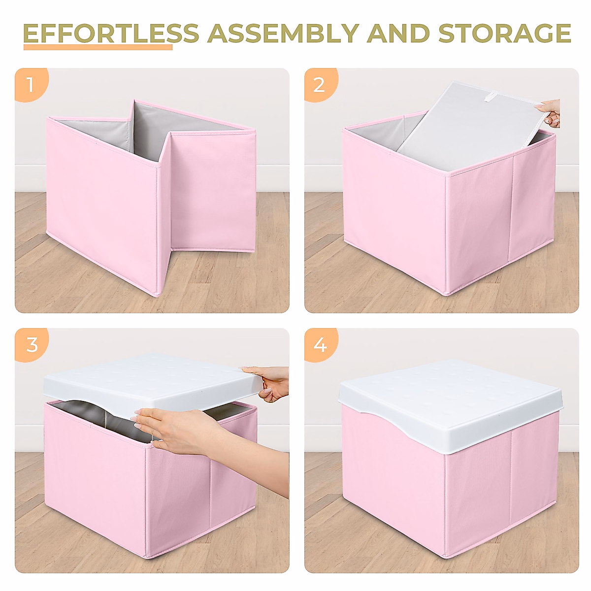 STORAGEIDEAS Thick Stackable Storage Bins with Lids, 3-Pack Collapsible Storage Boxes Organizer, Heavy-Duty Storage Containers Baskets Cubes with Thick Lids for Bedroom, Closet, Office, Pink