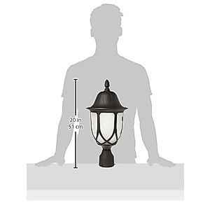Designers Fountain Capella Outdoor Post Light, 19.25 Inch Lantern Lamp Lighting Fixture, Satin Crackled Glass Shade, Black, 2866-BK