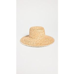 Lele Sadoughi Women's Imitation Pearl Edge Straw Hat, Natural, Tan, One Size
