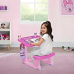 Disney Minnie Mouse Draw and Play Desk by Delta Children – Includes 10 Markers and Coloring Book, Pink