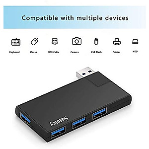 USB 3.0 HUB, Satoley Slim USB HUB 4 Port Aluminum USB Adapter with Rotating USB Connection for Surface Pro Laptop, Notebook PC, MacBook and More, Black