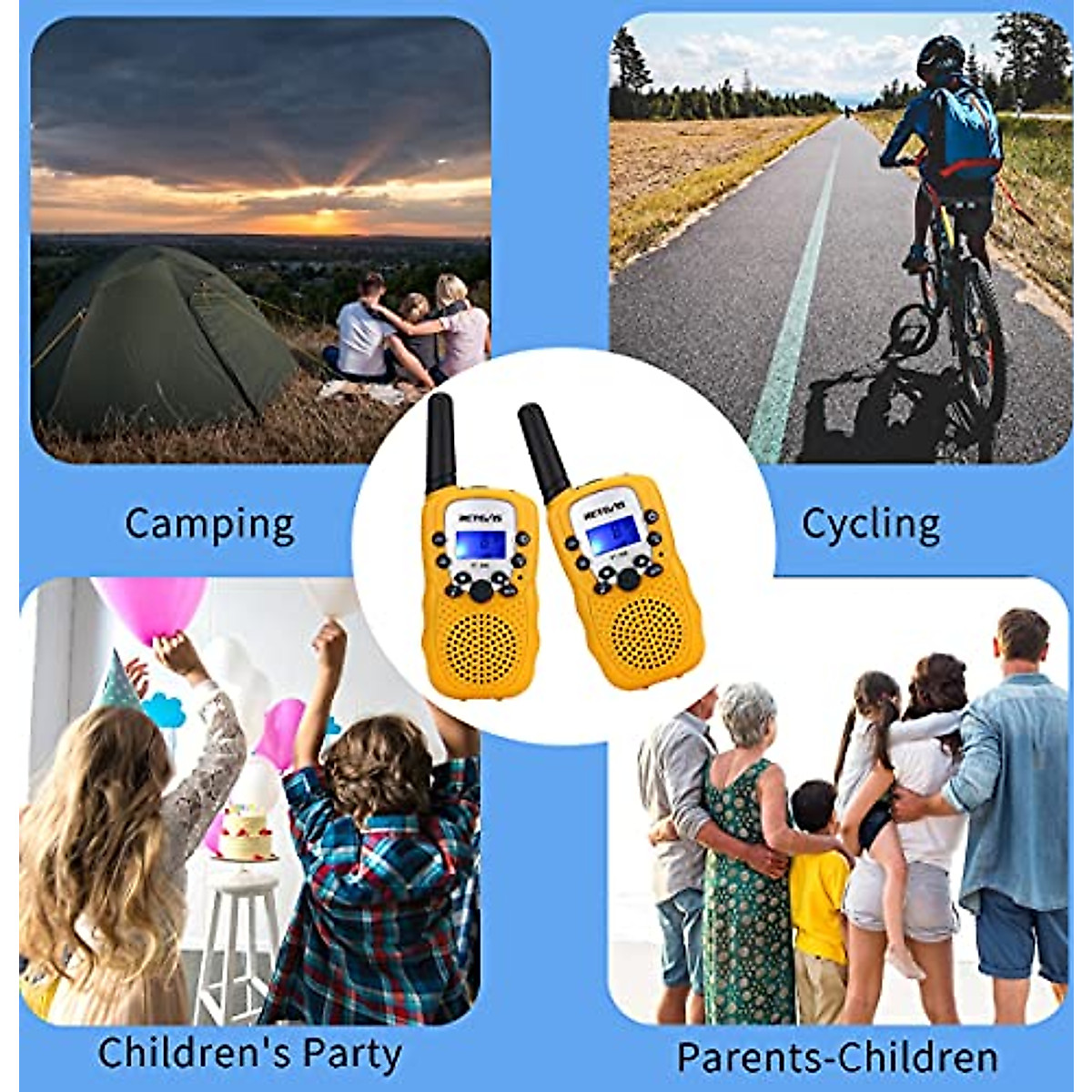Retevis RT388 Walkie Talkies for Kids,22CH Long Range Walkie Talkie,Toys with Flashlight,Birthday Gifts Boys Girls Outdoor Indoor Cosplay Camping Hiking(Yellow,2 Pack)