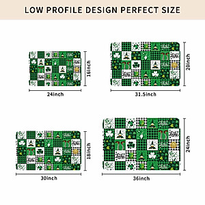 St Patrick's Day Doormat Rugs Outdoor/Indoor Lucky Shamrock Clover Gnomes Non-Slip Entrance Welcome Mat for Front Door/Kitchen/Bath/Bedroom/Patio/Entryway,16"x24", Green Buffalo Gingham Plaid