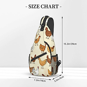 EVANEM Cross Chest Bag Chicken Pattern Printed Crossbody Sling Backpack Casual Travel Bag For Unisex