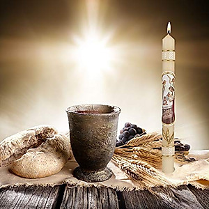 First Holy Communion Gifts for Girls, Hand Decorated Taper Candle with Image of Jesus Little Girl and Angels, Keepsake Gift Sacrament Celebration 9.75 Inches