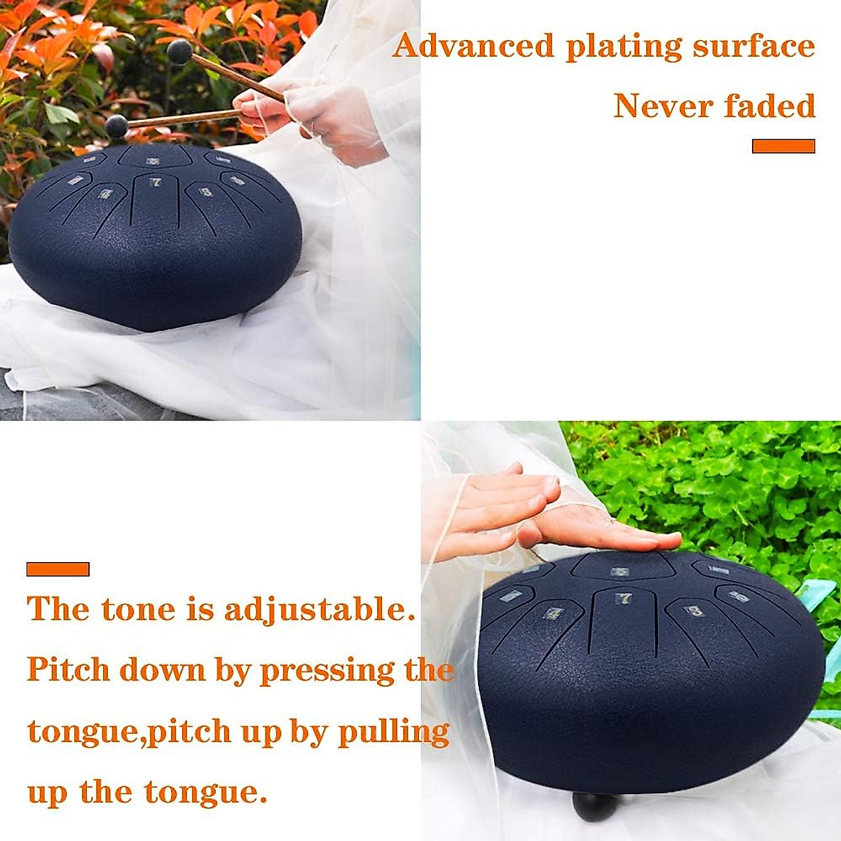 LOMUTY 12 Inches 30 CM Steel Tongue Drum-13 Notes C Major Tuned Percussion Instrument-Handpan Drum Sets with Bag, Music Book, Mallets and Finger Picks(Navy)