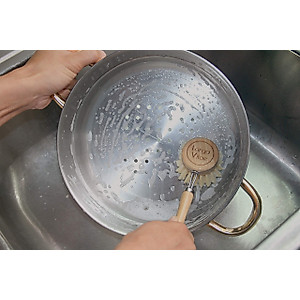 Larga Vitae Wooden Dish Brush Handles Made of Renewable, Biodegradable Bamboo, 3 Replacement Handles for Round 2 in Wide Tampico, Palm, Sisal Hemp, and Other Natural Fiber Bristle Brush Heads (Thin)