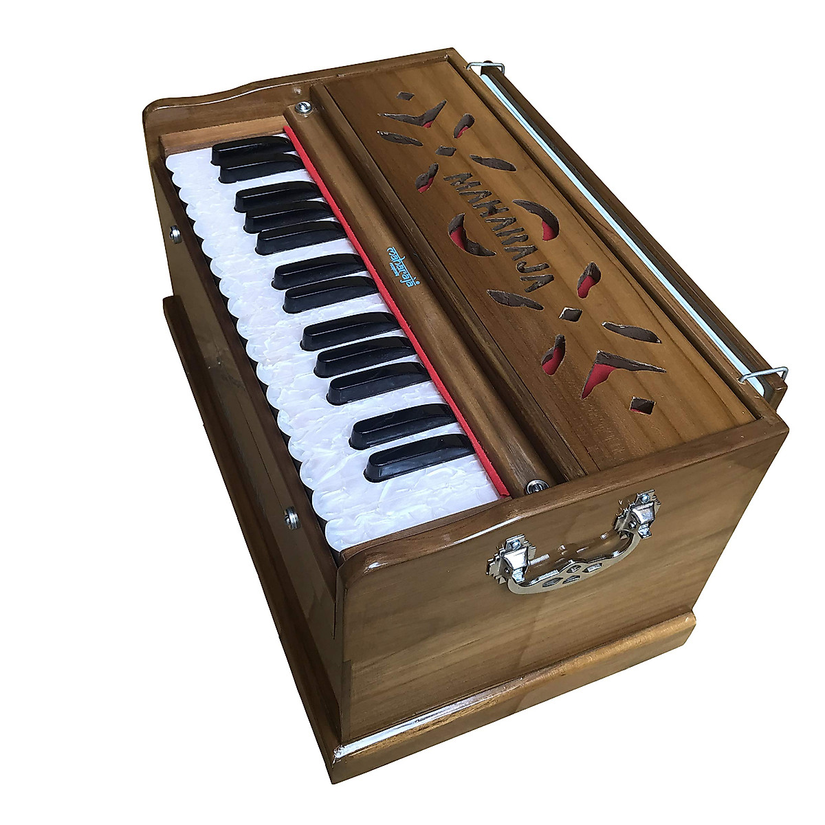 Harmonium #1, Maharaja Musicals, Handmade Harmonium, 2.5 Octave (Saptak), Standing, Burma Teak, Two Bellow, Padded Bag, Tuned A440, Natural Color, PDI-FFH