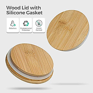 ComSaf Airtight Glass Storage Canister with Wood Lid(40oz), Clear Food Storage Container Jar with Sealing Bamboo Lid for Noodles Flour Cereal Rice Sugar Tea Coffee Beans, Round Set of 3