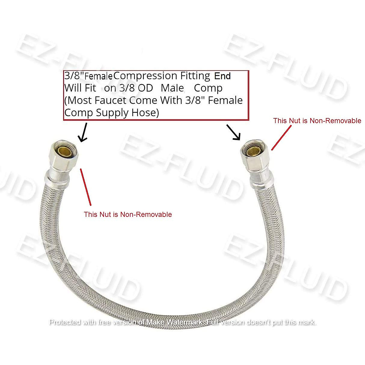EZ-Fluid 12" x 3/8" Female Compression To 3/8 Inch Female Comp. Stainless Steel Braided Faucet Connector Line,Dishwasher Supply Line,Faucet Extension Supply Hose Connector Lines,Fits 3/8"Comp Male (1)