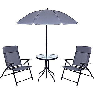 Beach Tent, Beach Cabana+Bistro Set, 4-Piece Outdoor Dining Set, Patio Furniture Set of 2 Folding Chairs, Small Glass Dining Table, and A Tilted Umbrella