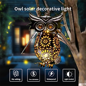 JCWH Owl Solar Light,owl Garden Decor,Pathway Outdoor Stake Metal Lights, with Hanging Waterproof Warm White Led for Lawn Patio Backyard Tree Patio