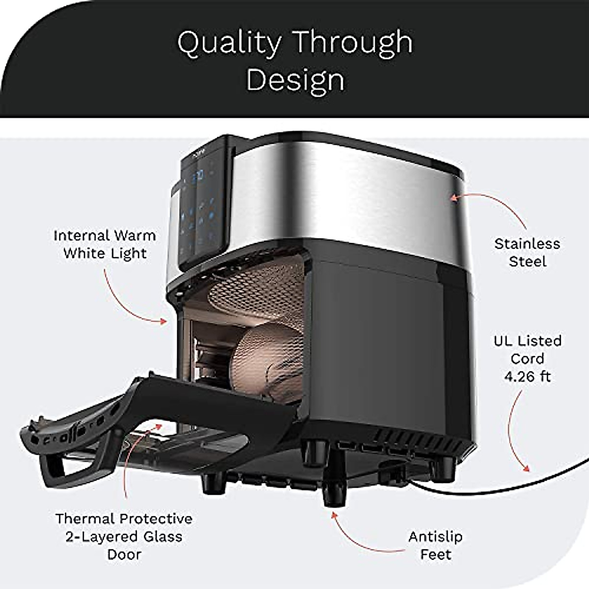 hOmeLabs 11.6 Quart XXL 8-in-1 Air Fryer Oven - Bake, Broil, Dehydrate and More - Complete Set of Dishwasher Safe Accessories Included