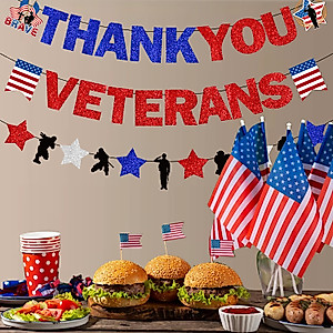 Glitter Veterans Day Decorations, NO-DIY Thank You Veterans Banner Garland, Happy Veterans Day Banner, Veterans Day Banner for Indoor Outdoor Veterans Day Decor Party, Patriotic Decorations