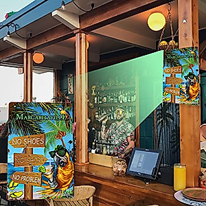 QiCHo Tiki Bar Sign, Margaritaville Wall Art, Retro Outdoor Wall Sign for Home Bar, No Shoes No Problem Design, 12x8 Inches Metal Sign, Tropical Colors