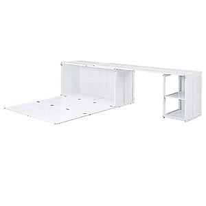 ATY Queen Size Murphy Bed with Rotable Desk, Solid Wood Bedframe w/Shelves, Can Converted into Cabinet, Save Space Design, for Kids, Students, Adults, Box Spring Not Required, White