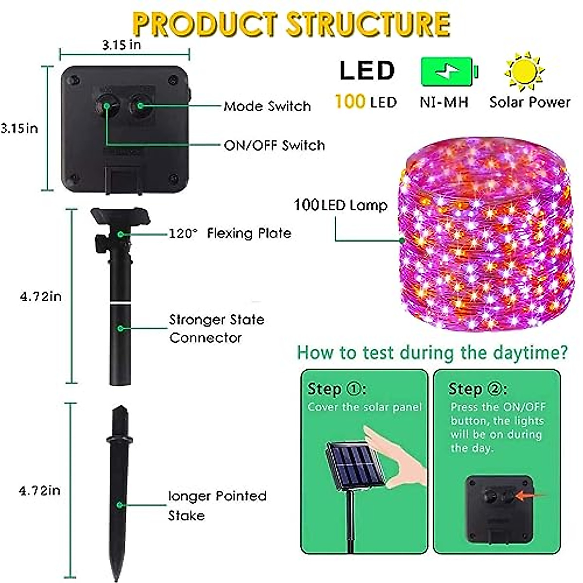 Purple and Orange Halloween Lights Solar String Lights Outdoor, 2 Pack 80FT 200LED Solar Twinkle Lights Outside Waterproof, Copper Wire 8 Modes Solar Halloween Lights for Halloween Decoration Outdoor