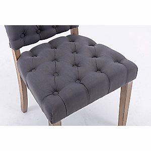 HESIEU Mid-Century Dining Chair Set of 2 Linen Fabric Tufted Upholstered Dining Chair Ergonomic Design Hardwood Frame Anti-Slip Feet for Dining Room Kitchen (Grey)