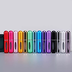 5 Pieces Portable 5ml Refillable Mini Perfume Atomiser Bottles, Easy to Fill-Underfill Empty Small Perfume Spray Atomizer multicolor. (Rainbow: Red, Rose Red, Bright Gold, Green, Bright Blue)
