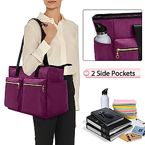 Damero Teacher Tote Bag, Teacher Utility Tote Bag with Zip Top and Padded Sleeve for up to 15.6’’ Laptop for Work, Office, Business, Purple(Upgraded)