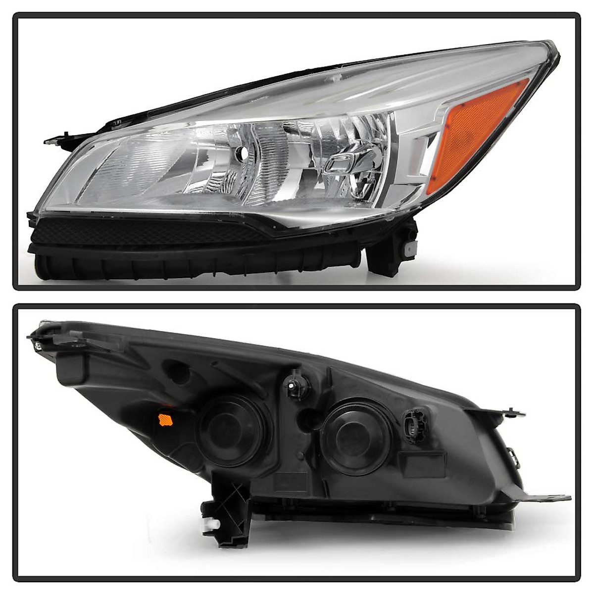 ACANII - For Halogen Model 2013-2016 Ford Escape Headlights Chrome Housing Headlamps Assembly Driver & Passenger Side
