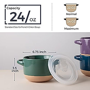 AmorArc 24 Ounces Soup Bowls with Large Handles and Lids, Stoneware Bowls Set of 4 for Soup,Cereal,Stew,Noodle, Colourful Ceramic Kitchen Bowls, Microwave&Dishwasher Safe, Multicolor