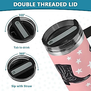Flradish 40oz Tumbler with Handle, Beautiful Cowboy Boots Stainless Steel Tumbler with Lid and Straws Double Wall Vacuum Insulated Leakproof Coffee Travel Mug