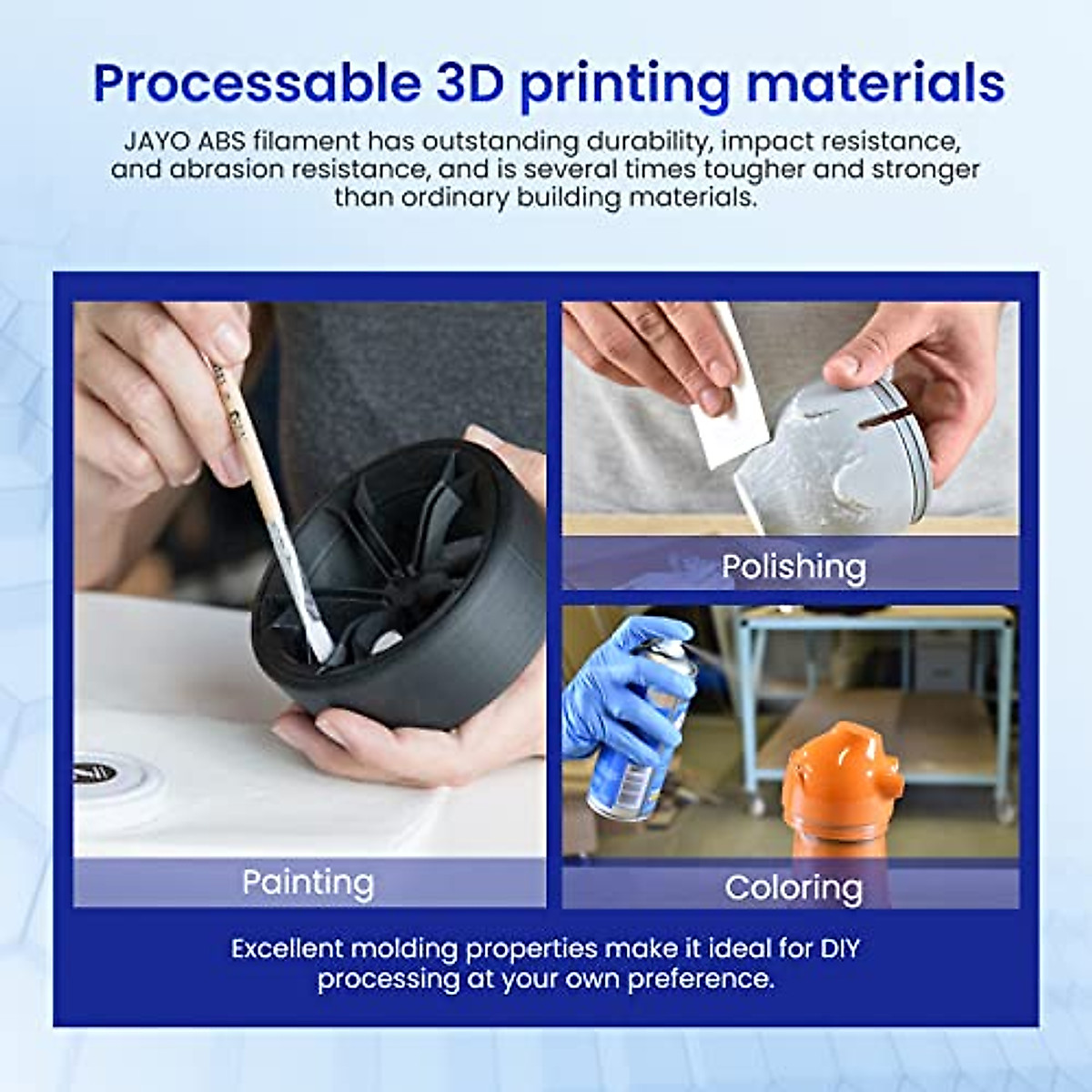 JAYO ABS 3D Printer Filament, Impact and Heat Resistant ABS Filament 1.75mm Dimensional Accuracy +/- 0.02mm, 0.65KG Cardboard Spool 3D Printing Material Fits FDM Printers, ABS White 650G