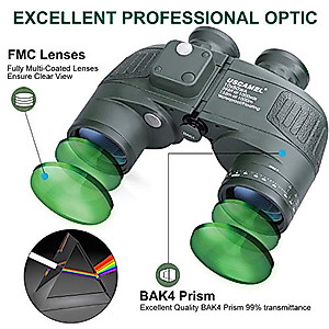 USCAMEL 10X50 Marine Binoculars for Adults with Rangefinder Compass, Waterproof Marine Binoculars for Sailing Boating Fishing