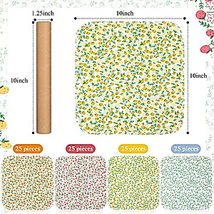 Tanlade 100 Pcs Reusable Paper Towels Washable Roll Paperless Paper Towels Dish Washable Roll Reusable Toilet Cloth Washable Cotton Towels with Cardboard Roll for Paperless Dishcloths Replace (Flower)