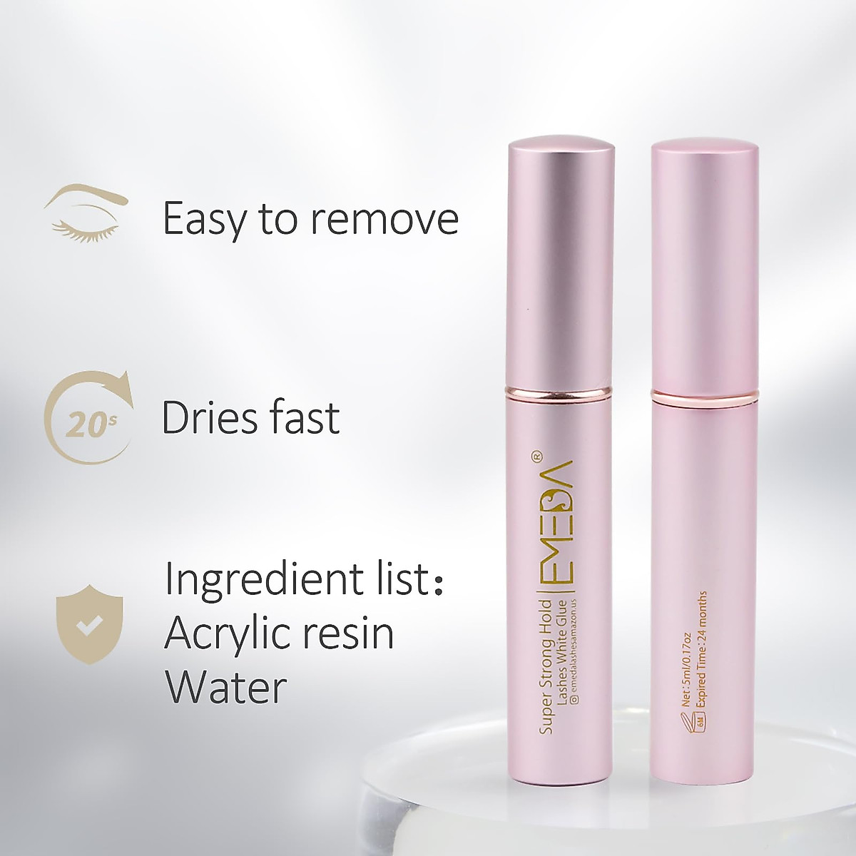 EMEDA False Eyelash Glue Super Strong Hold 24H Clear Glue Strong Hold Water Proof Formula No Irritation Latex Free Long Lasing Quick Dry Pegamento De Pestaas White Strip Eyelash Adhesive 5ml 0.17oz