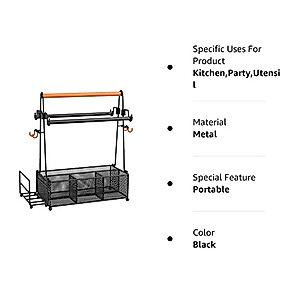 PHINOX Utensil Caddy, Silverware Caddy Condiment Caddy, Utensil Holder for Party, Picnic Flatware caddy with Handle and Paper Towel Roll Holders, Utensil Cutlery Caddy for Camping, Kitchen (BLACK)