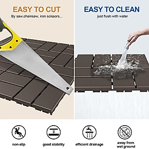 Goovilla Plastic Interlocking Deck Tiles, 9 Pack Outdoor Patio Flooring, 12"x12" Interlocking Decking Tile Outdoor All Weather Use, Waterproof Patio Pavers for Pool Balcony Backyard Porch, Dark Coffee