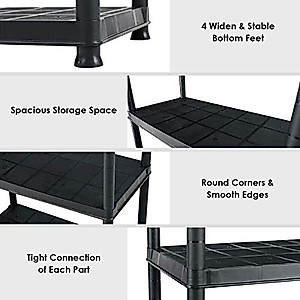LDAILY 5 Tier Plastic Storage Shelves, Multi-Use Free Standing Shelf Unit, Easy to Assemble, Heavy Duty Rack for Home Office Garage, Black (1, 28“L X 15”W X 67“H)