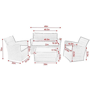 UFI 4 Pieces Patio Furniture SetsRattan, PE Rattan Wicker Chair Furniture, Conversation Sofa Set with Back Cushions, Outdoor Indoor Backyard Porch Garden Poolside Balcony Use Furniture (Brown)