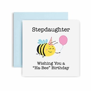 Huxters Birthday Cards for Women – Ha Bee Birthday Step-Daughter Happy Birthday Card for Birthday, Mother’s Day – Sister Birthday Card with Lovely Pink Envelope – Funny Birthday Card (Step Daughter)