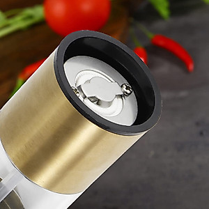 Pepper Grinder Salt Shaker, Kitchen Stainless Steel Salt Pepper Grinders Hand-Made Adjustable Sea Salt Spice Seasoning Grinder to Maintain Flavor for Long Time(Gold)