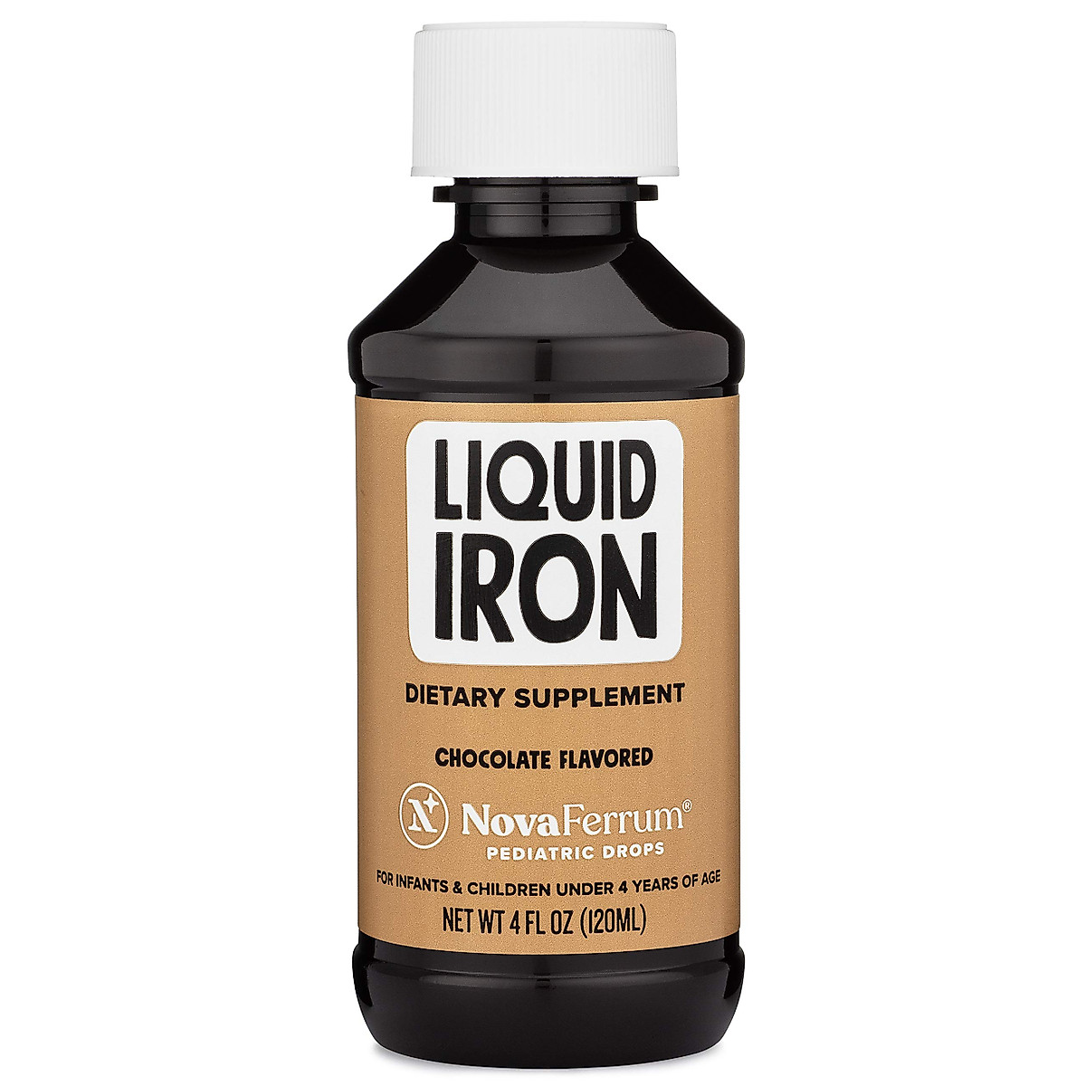 NovaFerrum Tasty | Pediatric Drops Liquid Iron Supplement for Infants, Toddlers & Kids | 15mg of Iron Per 1mL Dose | Ages 4 & Under | Gluten Free | Sugar Free | Chocolate Flavored | 120 Servings
