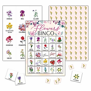 KFNER Flowers Bingo Game - Blush Pink Floral Bingo Card - 24 Players Bingo Game Set Indoor Outdoor Activities - Tea Party, Bridal Shower, Birthday Party Favors Supplies -A02