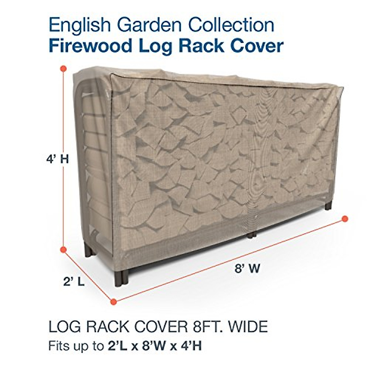 Budge P9A12PM1 English Garden Log Rack Cover Heavy Duty and Waterproof, 2' L x 8' W x 4' H, Tan Tweed