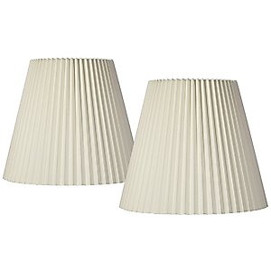 Set of 2 Pleated Empire Lamp Shades Ivory Large 10" Top x 17" Bottom x 14.75" High Spider with Replacement Harp and Finial Fitting - Springcrest