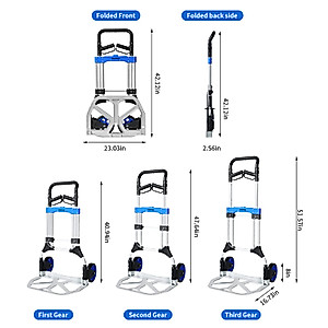 Folding Hand Trucks Heavy Duty by Leeyoung,500 lb Aluminium Folding Hand Cart Dolly with 8 inch Wheels (incl 2 Bungee Cords)