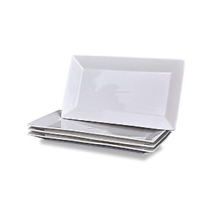 Klikel 4 Serving Platters - Classic White Plate - Serving Trays For Parties - Microwave And Dishwasher Safe - 6.5 X 14 Inch