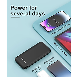 Metecsmart Portable Charger Power Bank with Built in Cable and AC Wall Plug, 10000mAh Fast USB C Phone Charger, Slim Thin Mini Charging Battery Pack Compatible with Smartphones and All USB-C Devices