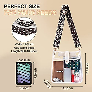 BOBOKA Clear CrossBody Bag with Leopard Guitar Strap Clear Bag Stadium Approved Shoulder See Through Handbag Purse for Women
