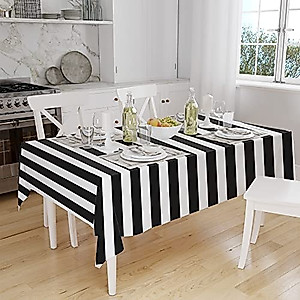 peony man 2 Pieces Black and White Striped Tablecloth Plastic Stripe Table Cover Waterproof Rectangle Tablecloth for Holiday Party Picnic Decoration