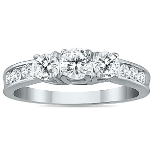 AGS Certified 1 Carat TW Diamond Three Stone Ring in 10K White Gold (K-L Color, I2-I3 Clarity)