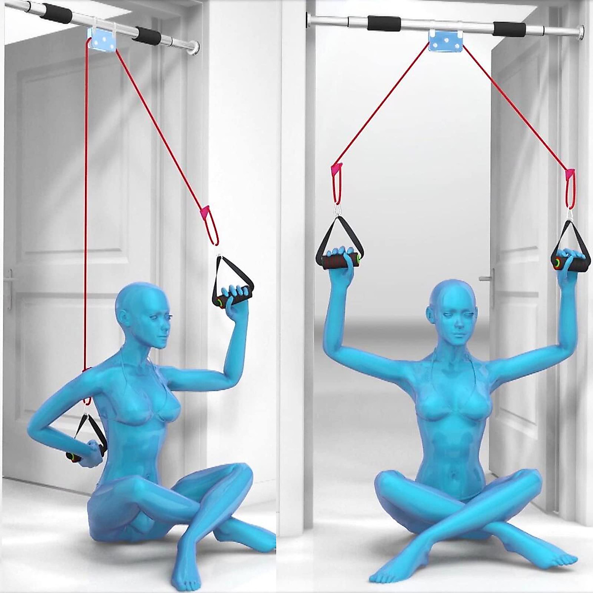 NISDOKR Multi Exercise Doorway Traction Device - Home Rehab Station for Shoulder, Waist, and Neck Recovery - Pull Up Bar, Pulley System, Cervical Hammock for Pain Relief and Flexibility