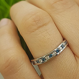 Dazzlingrock Collection 0.75 Carat (ctw) 10k Round White And Blue Diamond Curved Guard Bridal Wedding Band, White Gold, Size 7